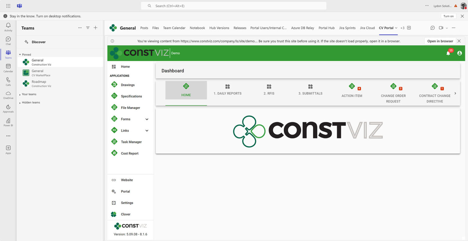 Construction Viz is Integrated with Microsoft 365 - Construction Viz